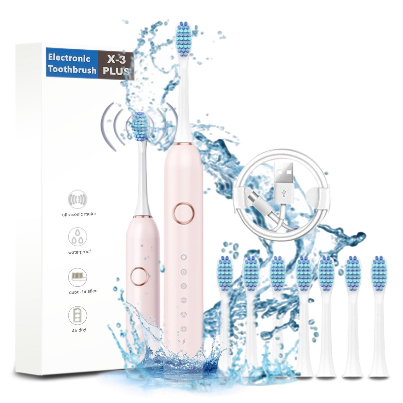 TerraHaven Electric Toothbrush with 8 Brush Heads, 6 Modes, 60000 VPM ...