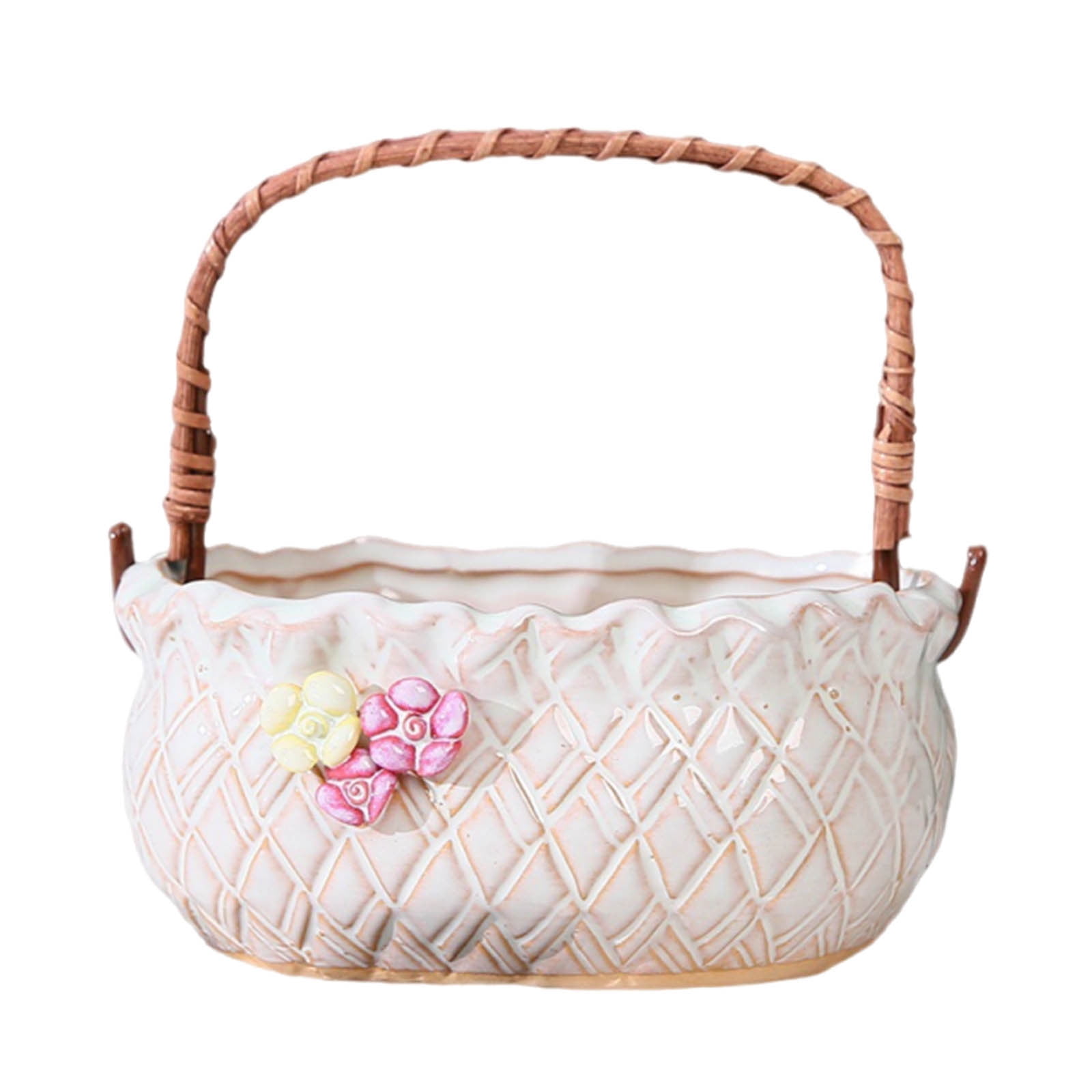 TerraHaven Handheld Basket Planter, Ceramic Multi-purpose Decor ...