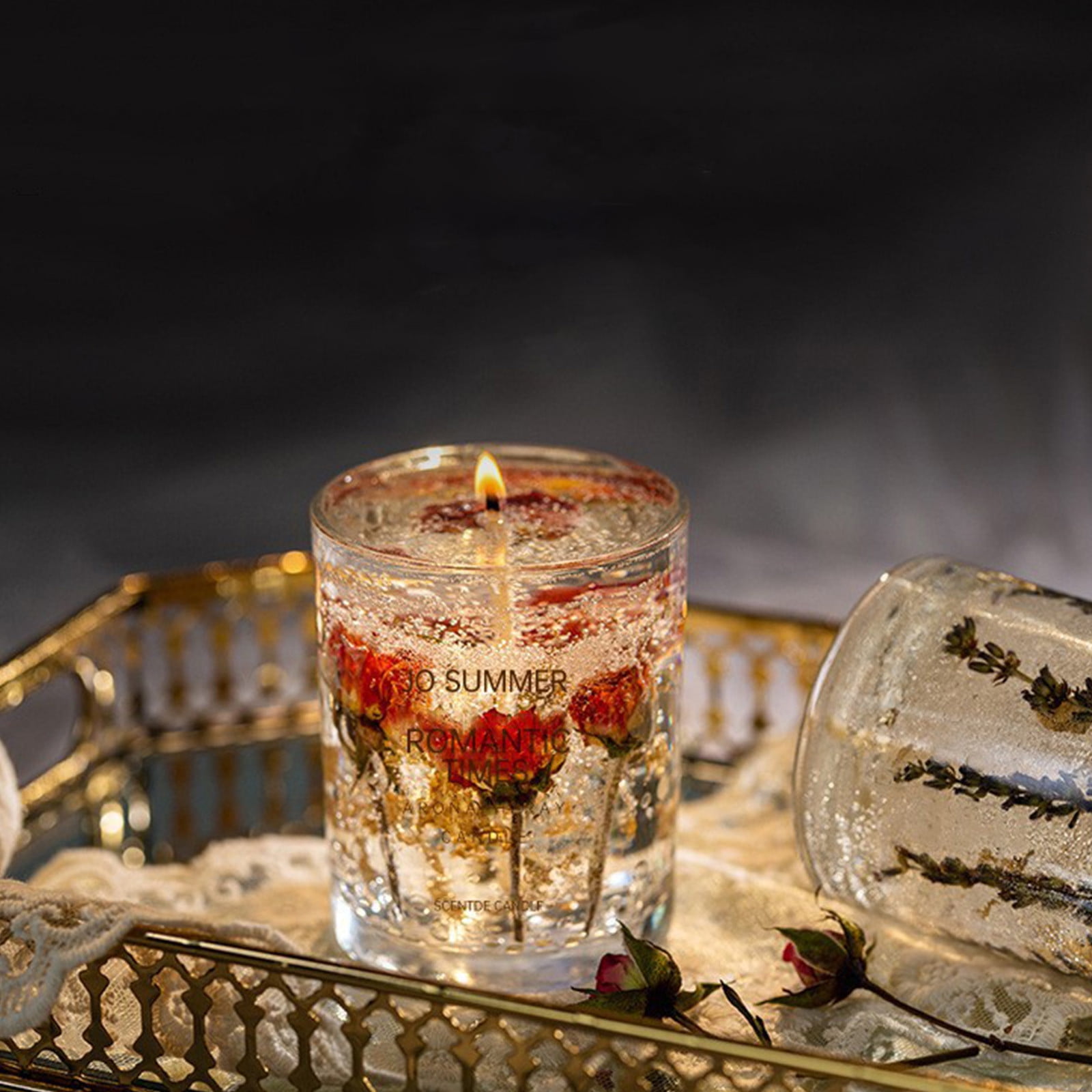 LuxeLiving Jelly Wax Aromatherapy Candle with Dried Flowers, Long ...