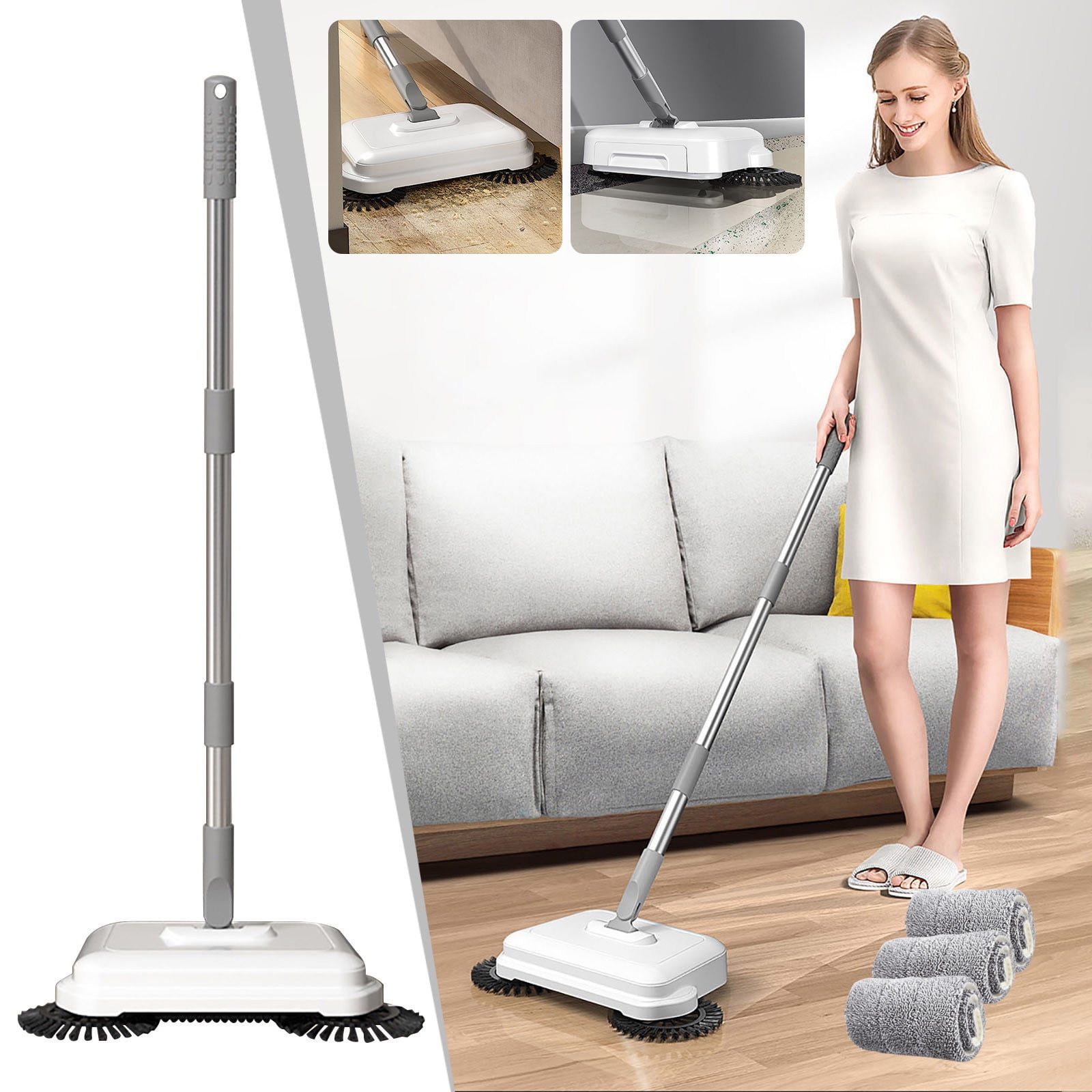 TerraHaven Manual Hand Push Sweeper & Mop - 2-in-1 Dry Wet Cleaning for ...