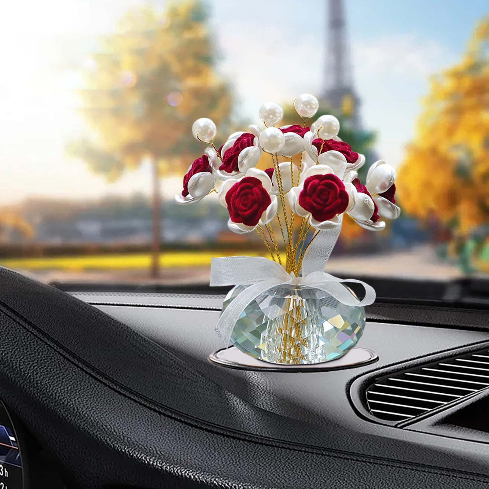 LuxeLiving Pearl Rose Car Decor, Crystal Base Sparkling Ornament ...