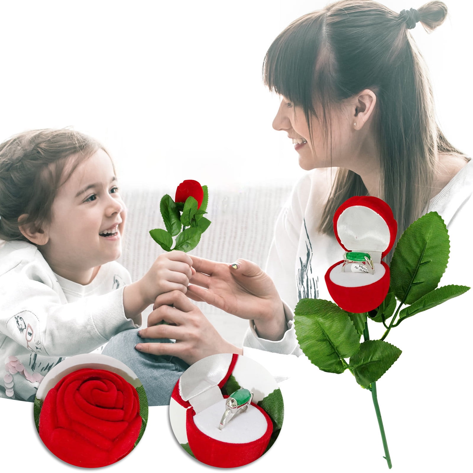 TerraHaven Romantic Proposal Rose Ring Box, Elegant Red Velvet Floral ...