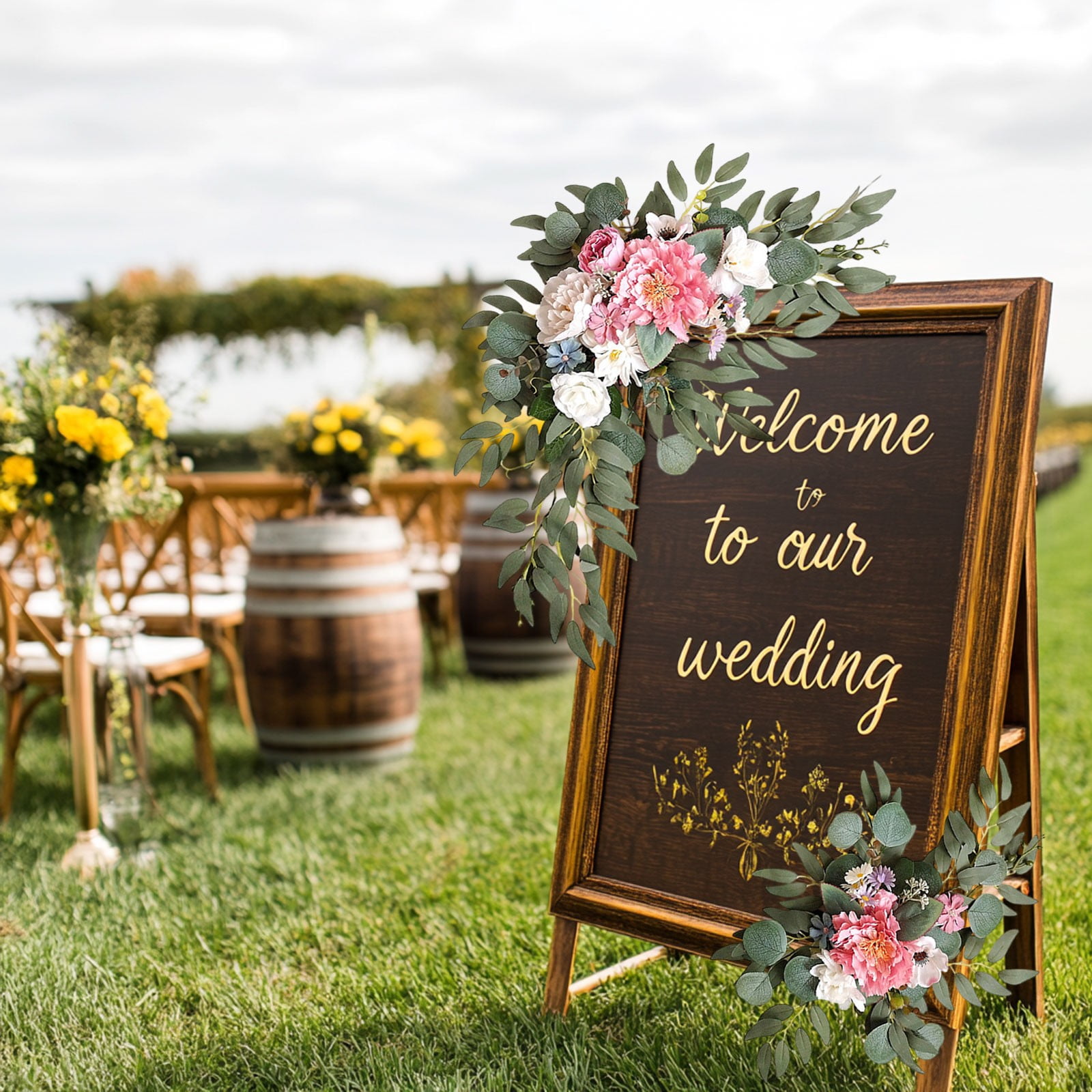 LuxeLiving Wedding Simulation Flower Set, Arch Signboard Table Decor ...