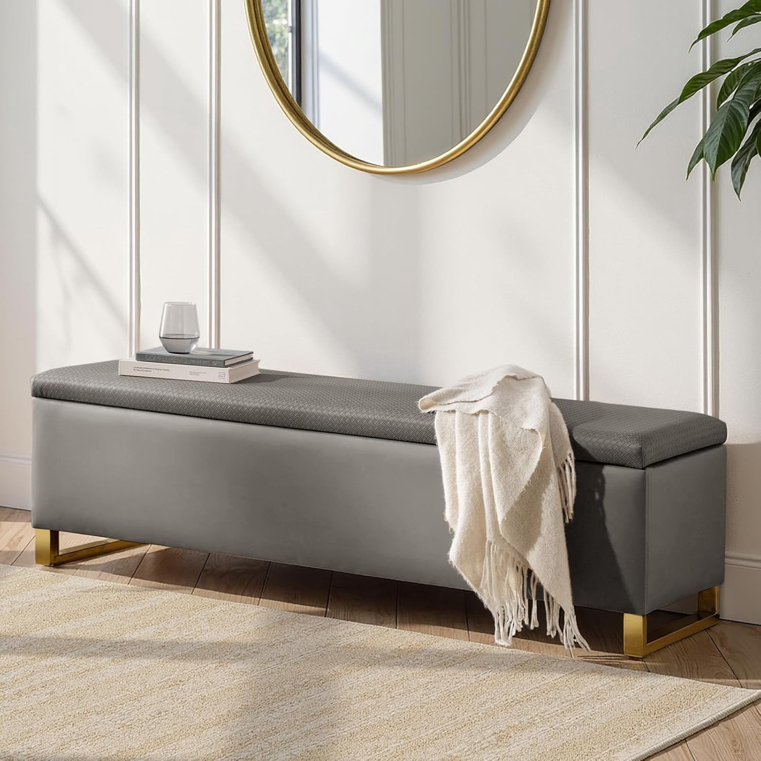 TerraSafe Storage Ottoman with Throw Ottomans – Modern End-of-Bed with ...