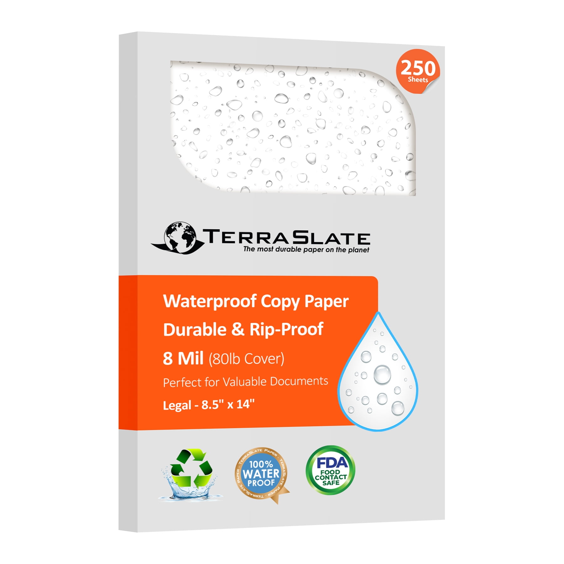 TerraSlate 8.5"x14" Waterproof Laser Printer Paper, 80lb Cover, 250 ...