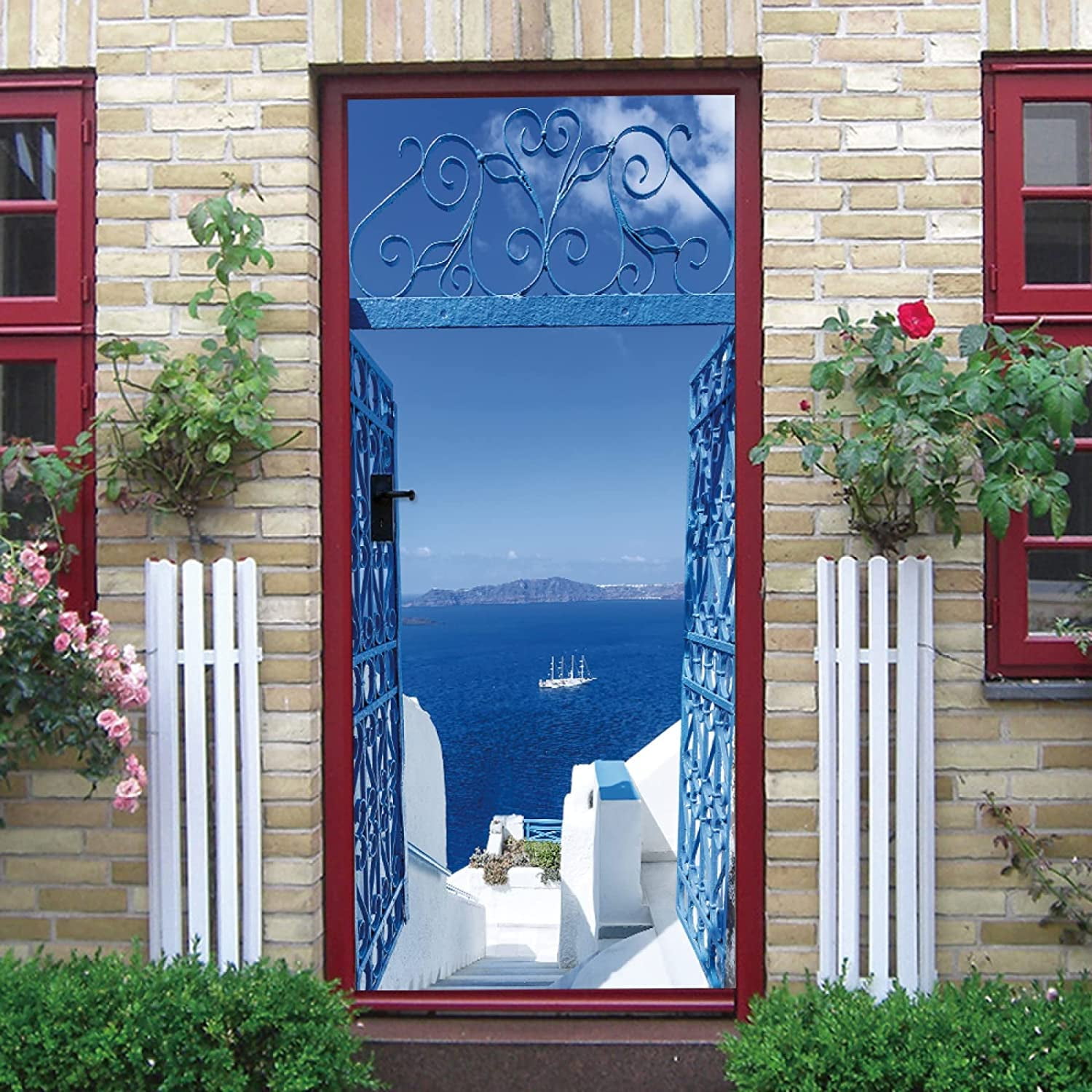 Terrace View Door Sticker Balcony Scenery Decal Removable Castle ...