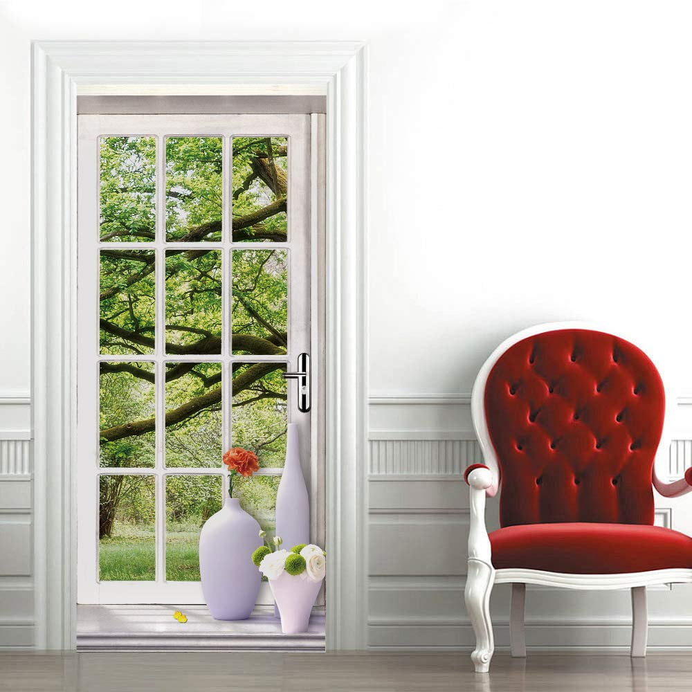 Terrace View Door Sticker Balcony Scenery Decal Removable Castle ...