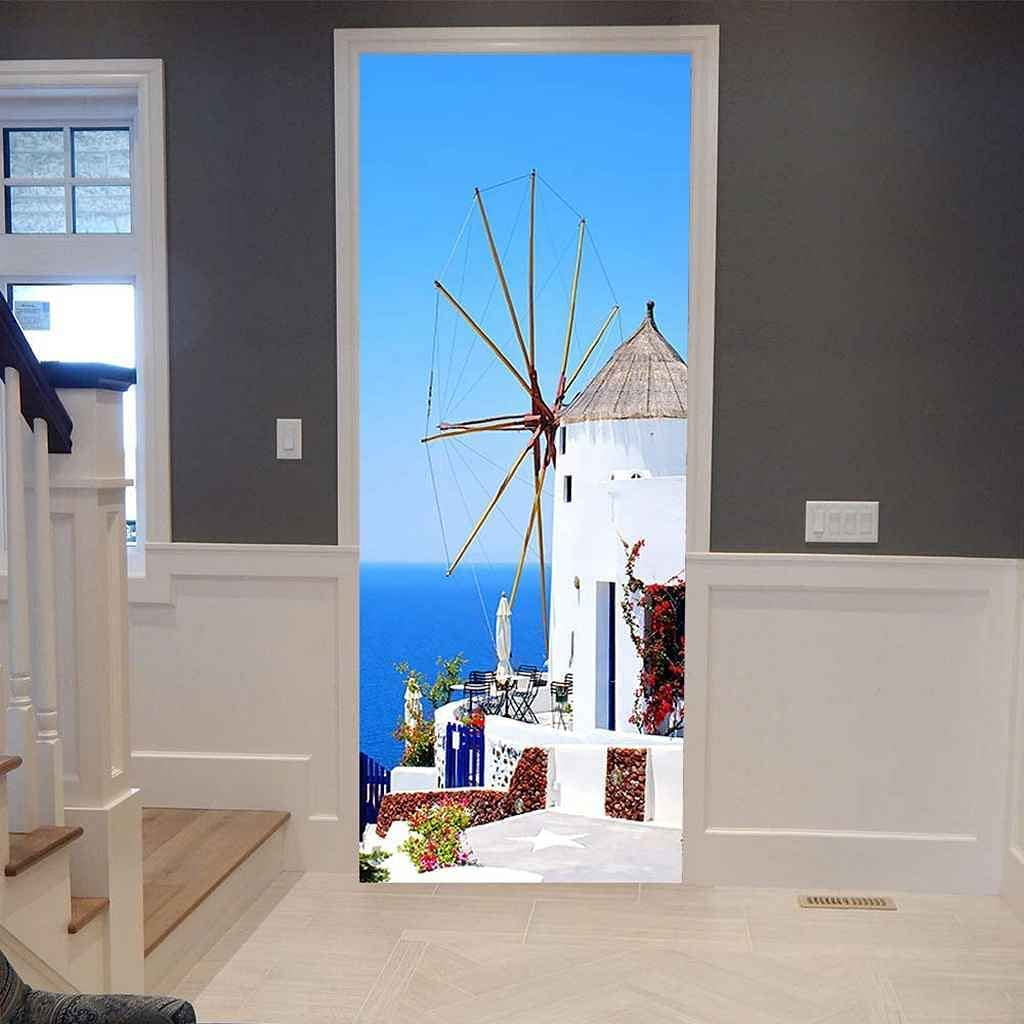 Terrace View Door Sticker Balcony Scenery Decal Removable Castle ...