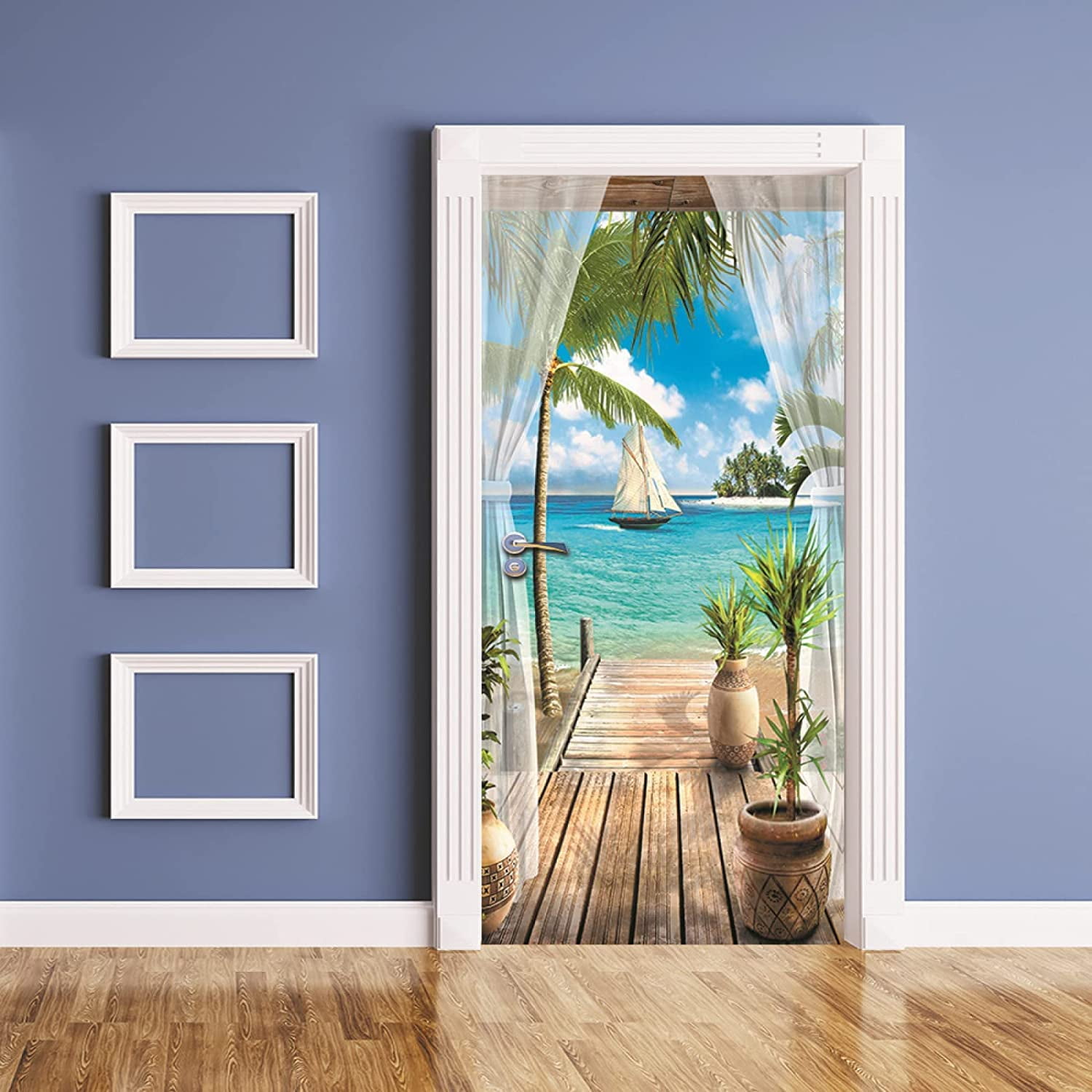 Terrace View Door Sticker Balcony Scenery Decal Removable Castle ...