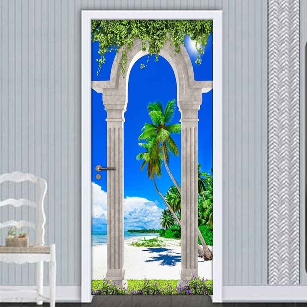 Terrace View Door Sticker Balcony Scenery Decal Removable Castle ...