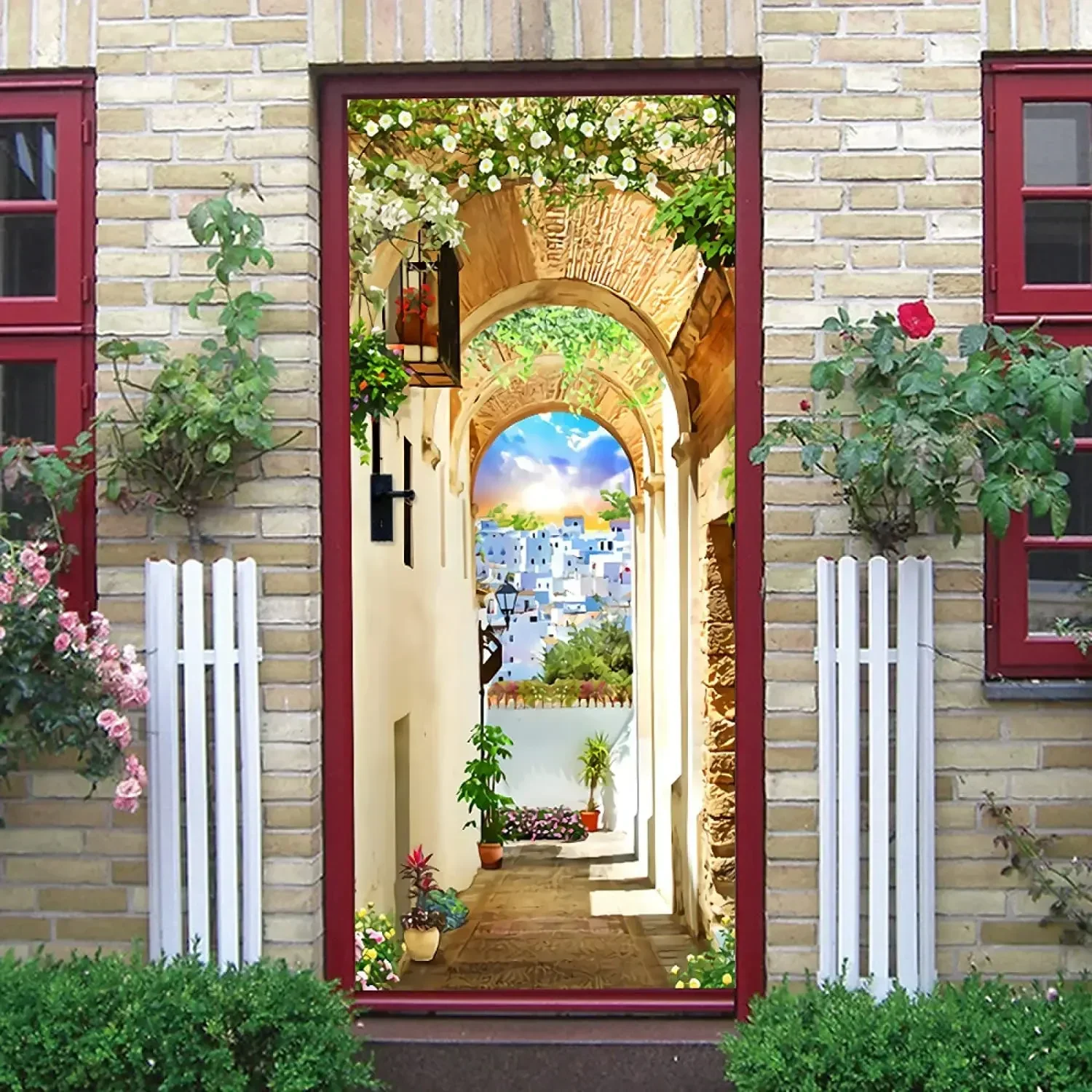 Terrace View Door Sticker Balcony Scenery Decal Removable Castle ...