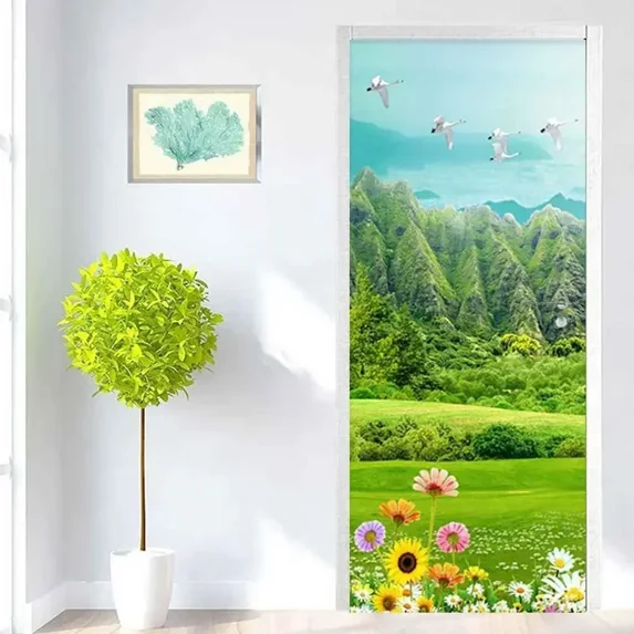Terrace View Door Sticker Balcony Scenery Decal Removable Castle ...
