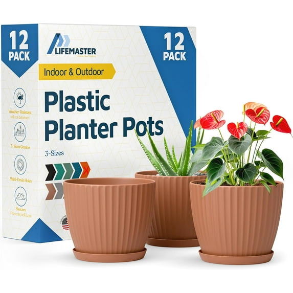 Terracotta 6-Inch Plant Pots with Drainage & Saucers 12 Pack, Indoor ...
