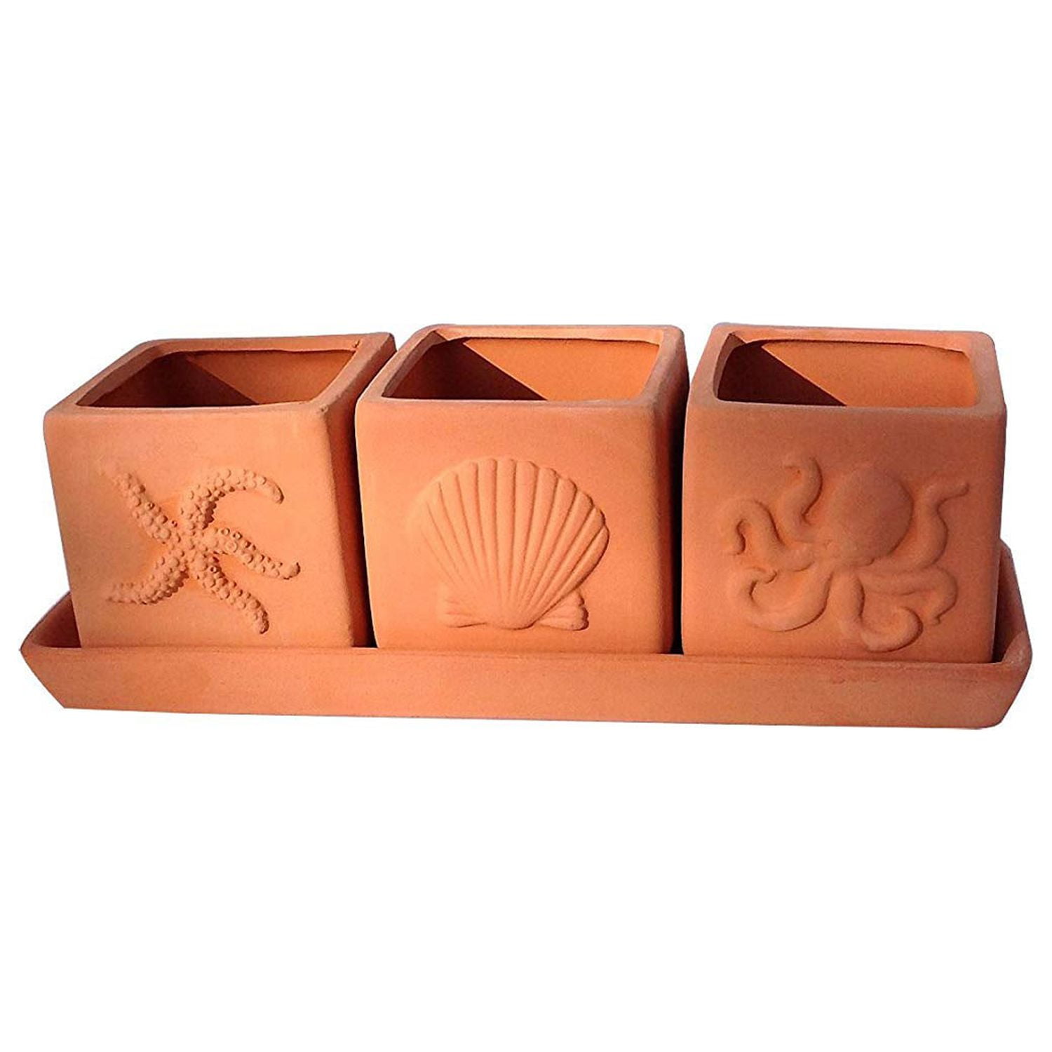 U.S.Sourcing Inc. Terracotta Set of 3 Small Square Garden Pots with ...