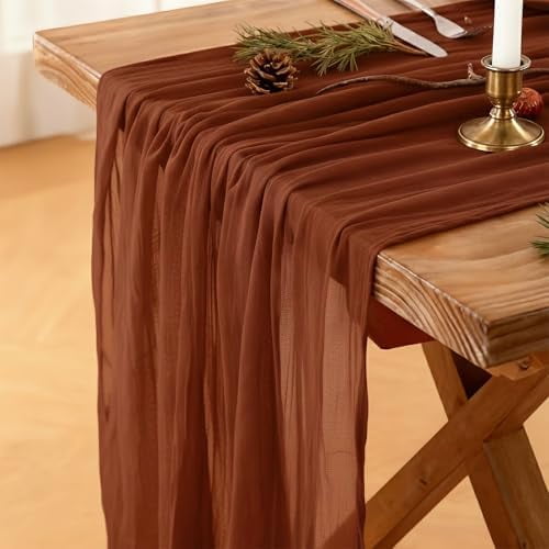 Terracotta Fall Thanksgiving Cheesecloth Table Runner, 10 FT Boho ...
