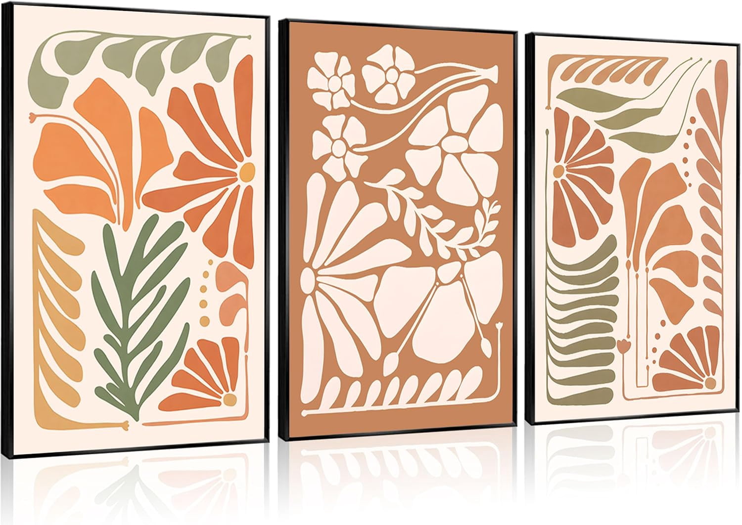 Terracotta Floral Canvas Wall Art Mid-Century Flowers Bouquet Pictures ...