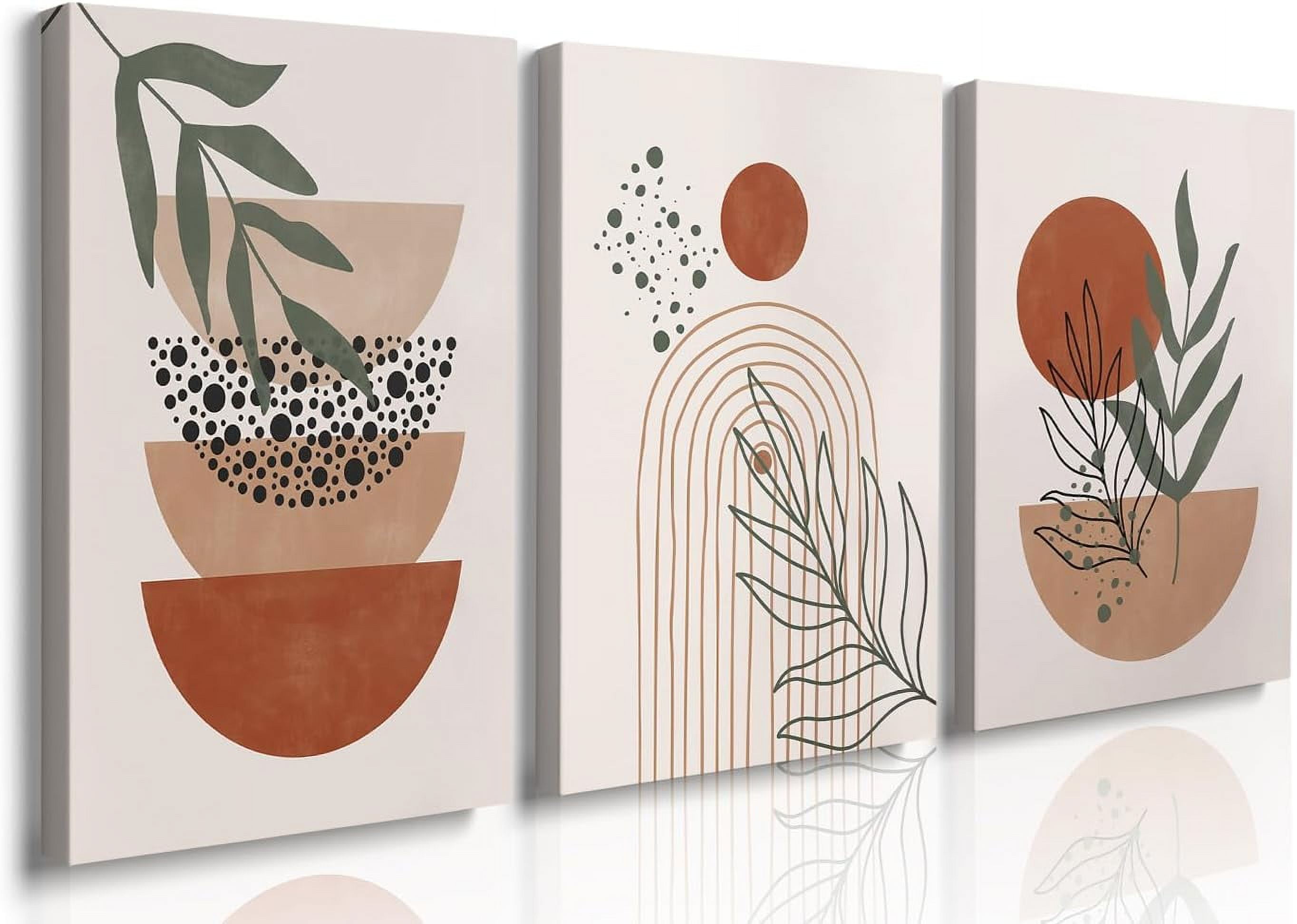 Terracotta Framed Boho Wall Art Set of 3, Mid Century Modern Abstract ...