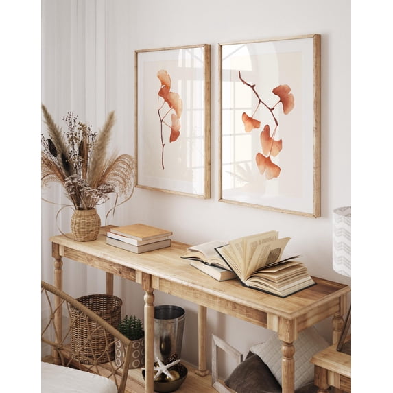 Terracotta Ginkgo Branch Modern Botanical Cream Background Set 2 ...