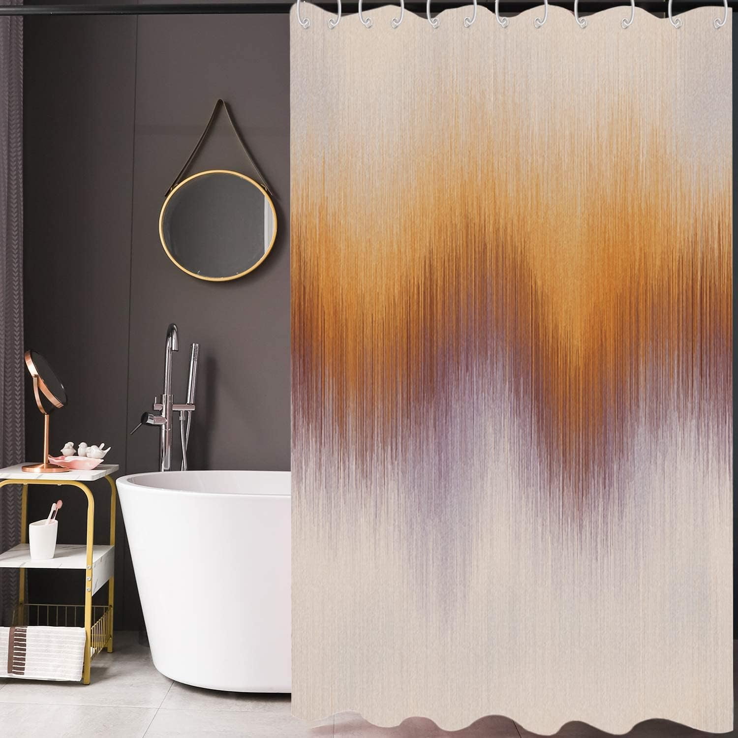 Terracotta Ombre Shower Curtain, Brown Beige Ombre Burnt Orange Tan Ink Painting Modern Abstract ...