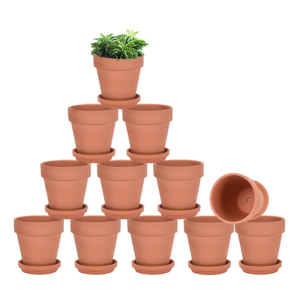 Terracotta Pots with Saucer - 12 Pack 3 Inch Clay Pot Ceramic Pottery ...