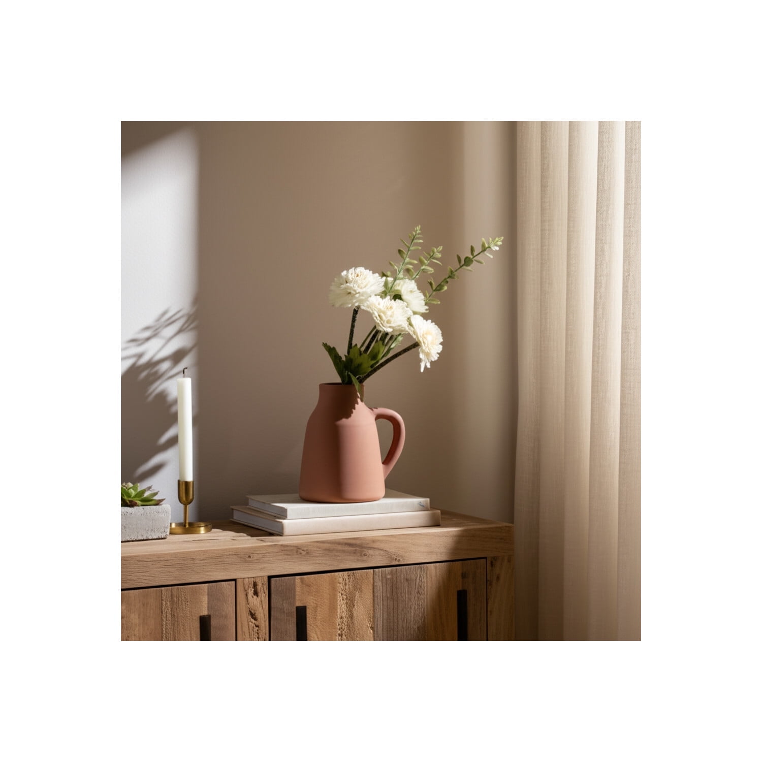Terracotta Pottery Vase with Handle - Rustic Ceramic Flower Container ...