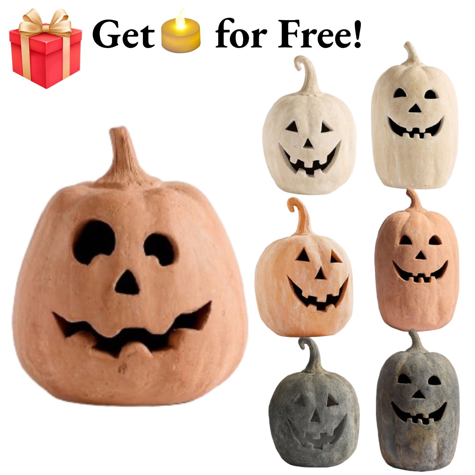 Terracotta Pumpkin Jack O' Lantern - Autumn Fall Decor & Halloween Gift ...