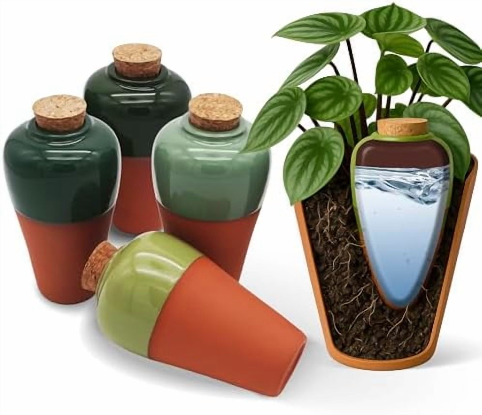 Terracotta Self Watering Planter Insert - Set of 4 Clay Ollas with Slim ...