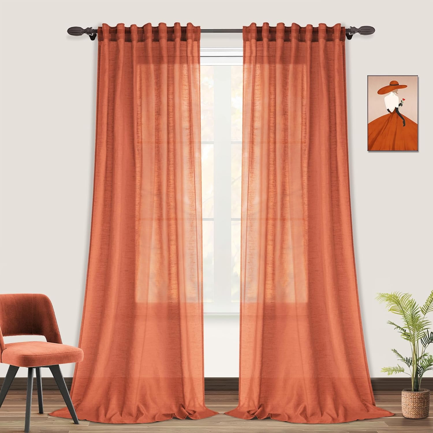 Terracotta Sheer Drapes 84 Inches Long - Boho Drape for Bedroom ...