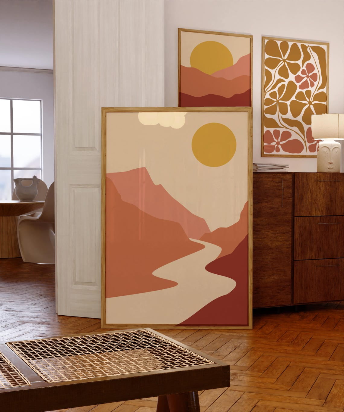 Terracotta Sunset Mountain Wall Art – Warm Earthy Landscape Poster ...