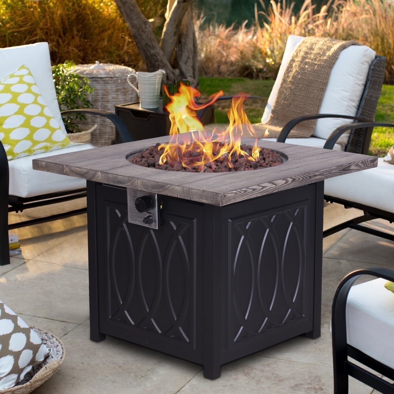 Terrafab Top + Metal Base Firepit Internal Gas Tank KD Round - Walmart.com