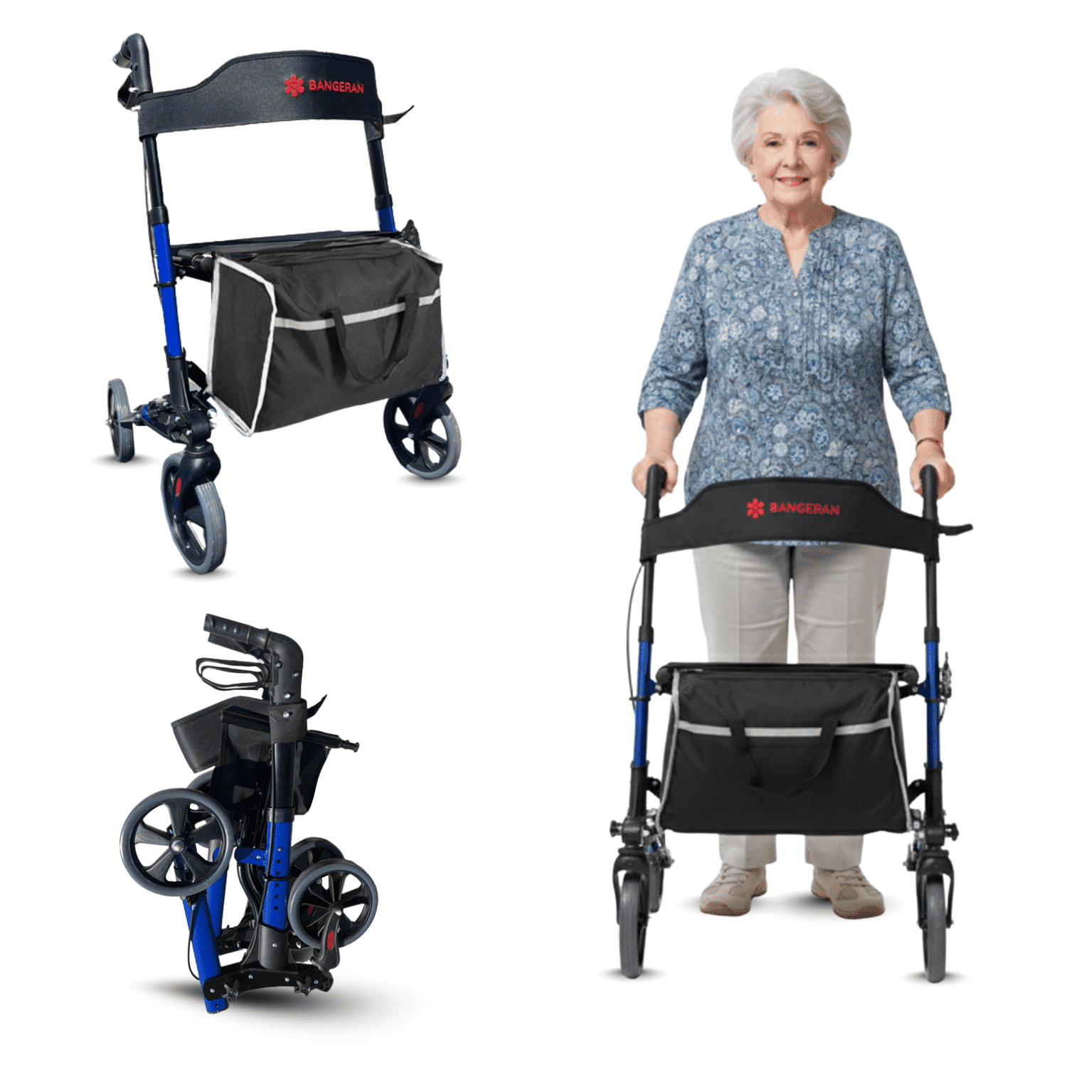 4-Wheel Foldable Rollator Walker for Seniors with Seat, Lightweight ...