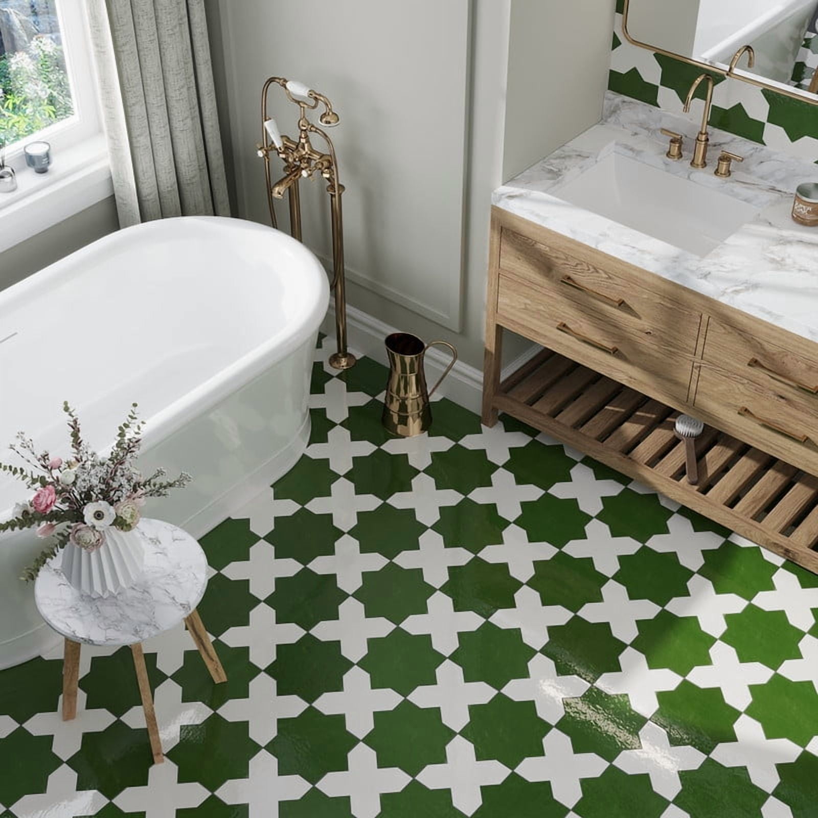 Terralis 3 x 19 in. Glossy Deep Forest Green Porcelain Picket Wall and ...