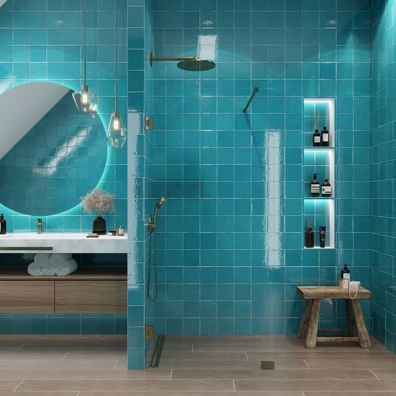 Terralis 6 x 6 in. Glossy Turquoise Blue Porcelain Square Wall and ...