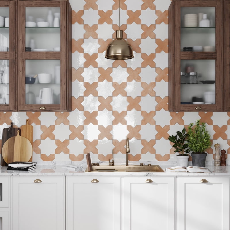 Terralis 7 x 7 in. Glossy Pearl White Porcelain Star Wall and Floor ...