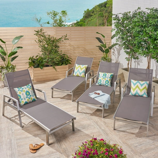 Terrance Outdoor Mesh and Aluminum Chaise Lounges, Set of 4, Gray ...