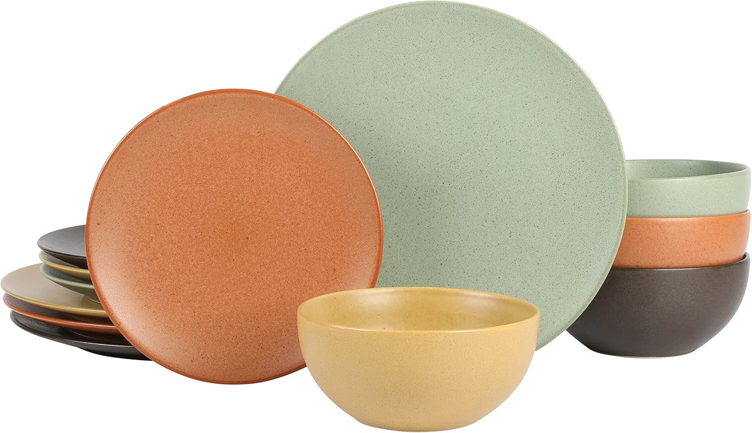 Terranea Round Reactive Glaze Terra Cotta Dinnerware Set, Service for Four (12pcs), Grey ...