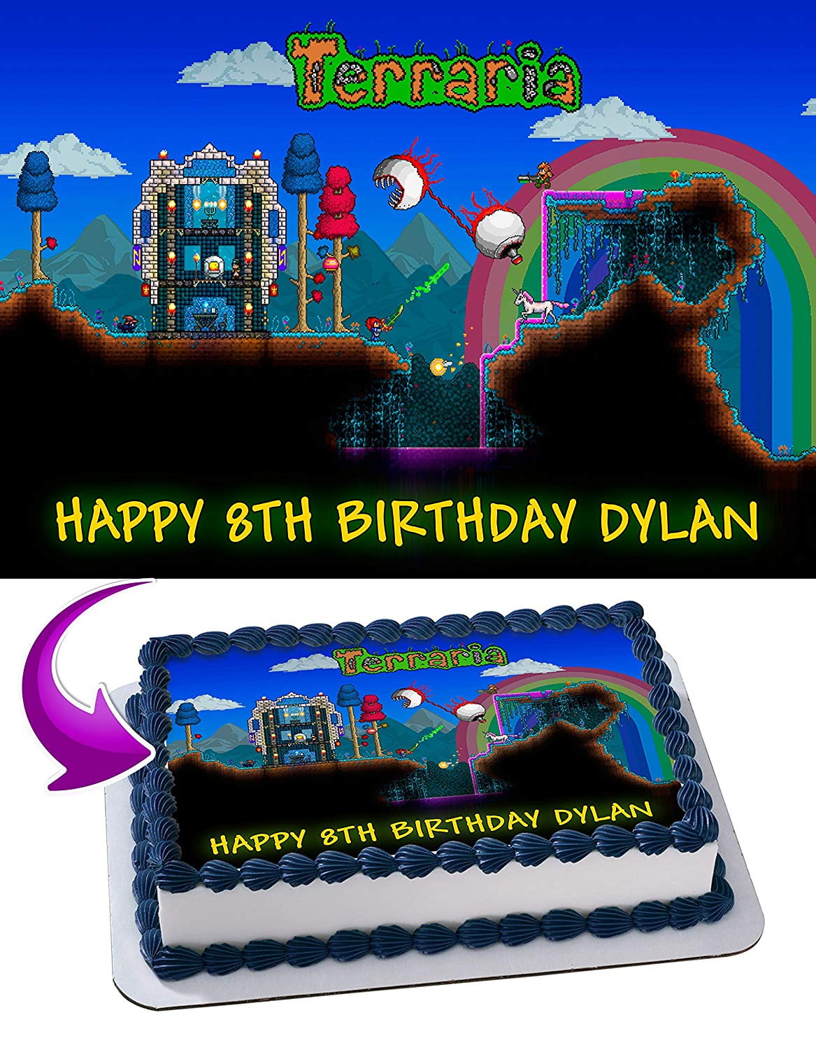 Terraria Edible Cake Image Topper Personalized Birthday Party 1/4 Sheet ...