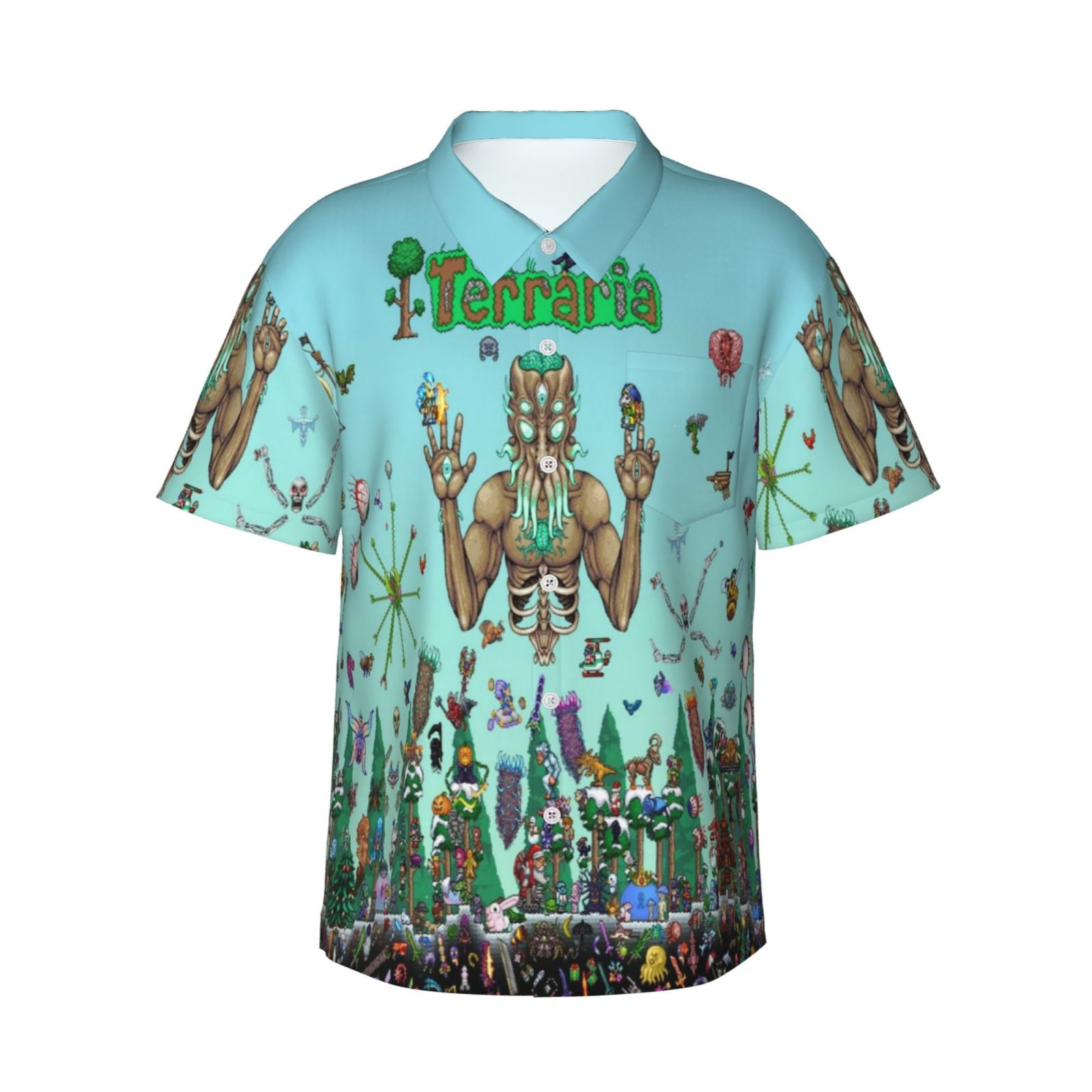 Terraria Hawaiian Shirt for Men Cartoon Printed Beach Shirts Vacation ...