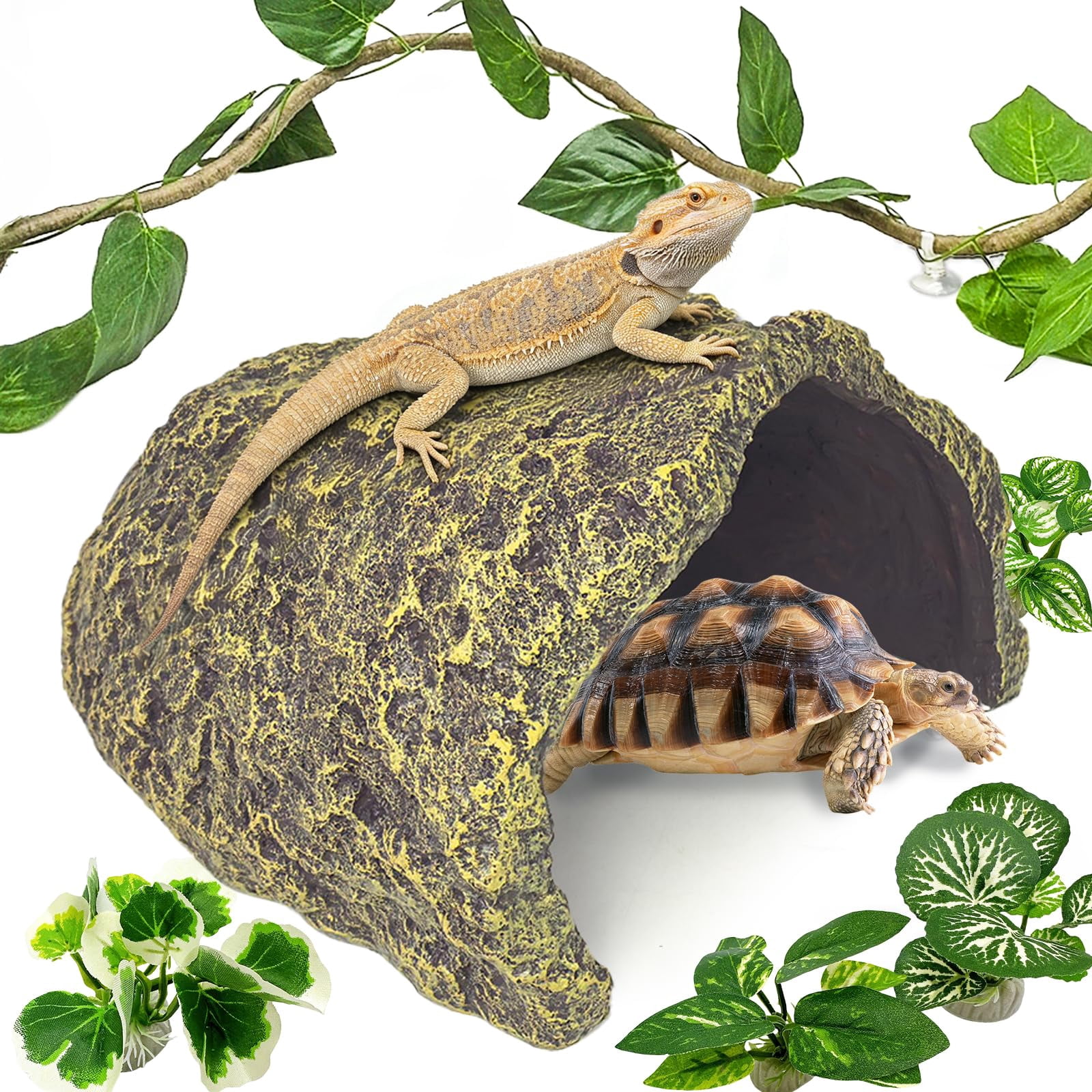 Terrarium Habitat Decor Extra Large-Brown Reptile Shelter Basking ...