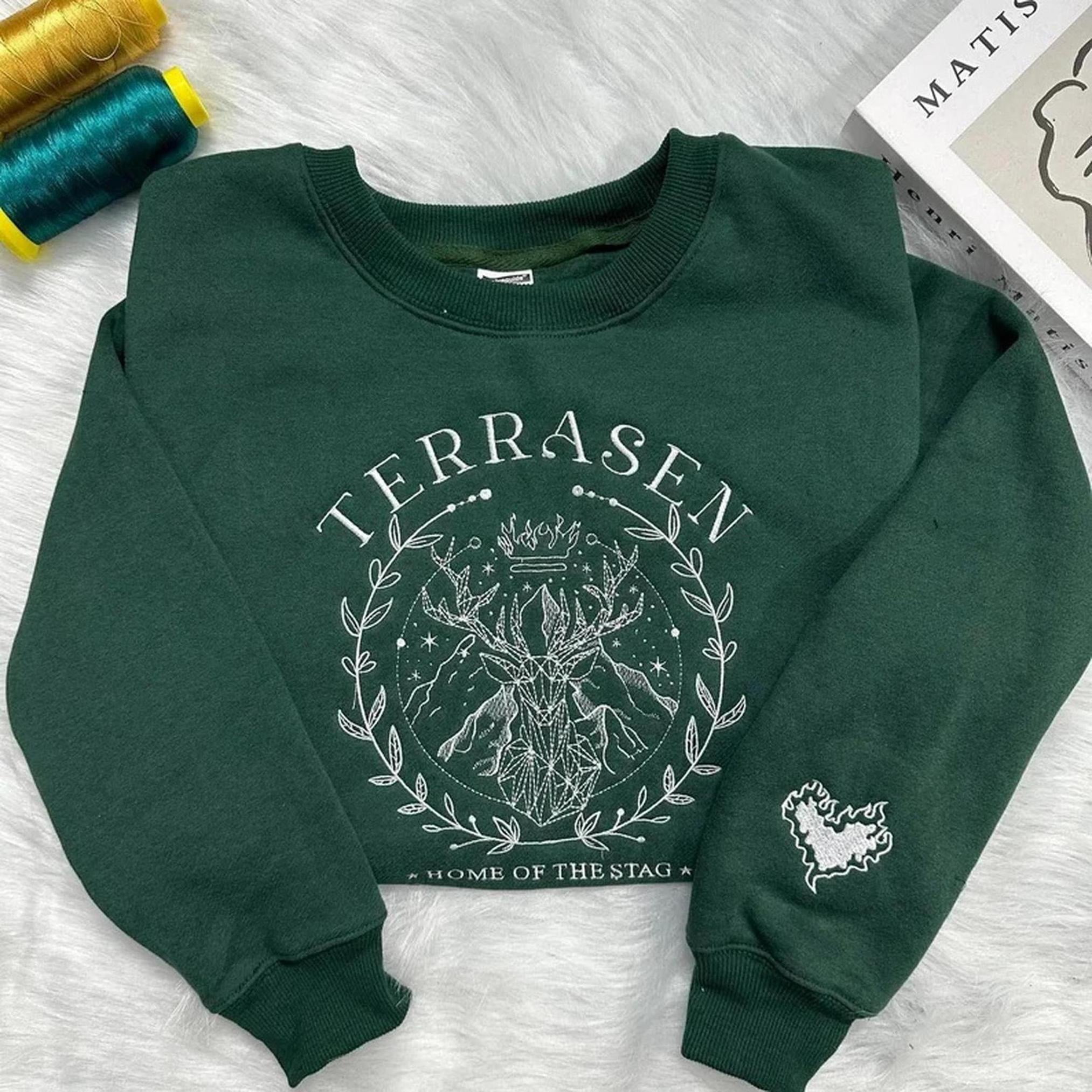 Terrasen Home of Stag Embroidery Sweatshirt, Fireheart Embroidery ...