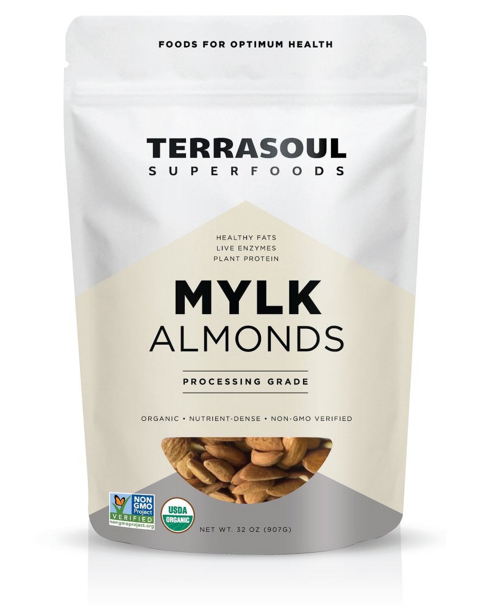 Terrasoul Superfoods Raw Unpasteurized Organic Almonds (Mylk Grade), 2 ...