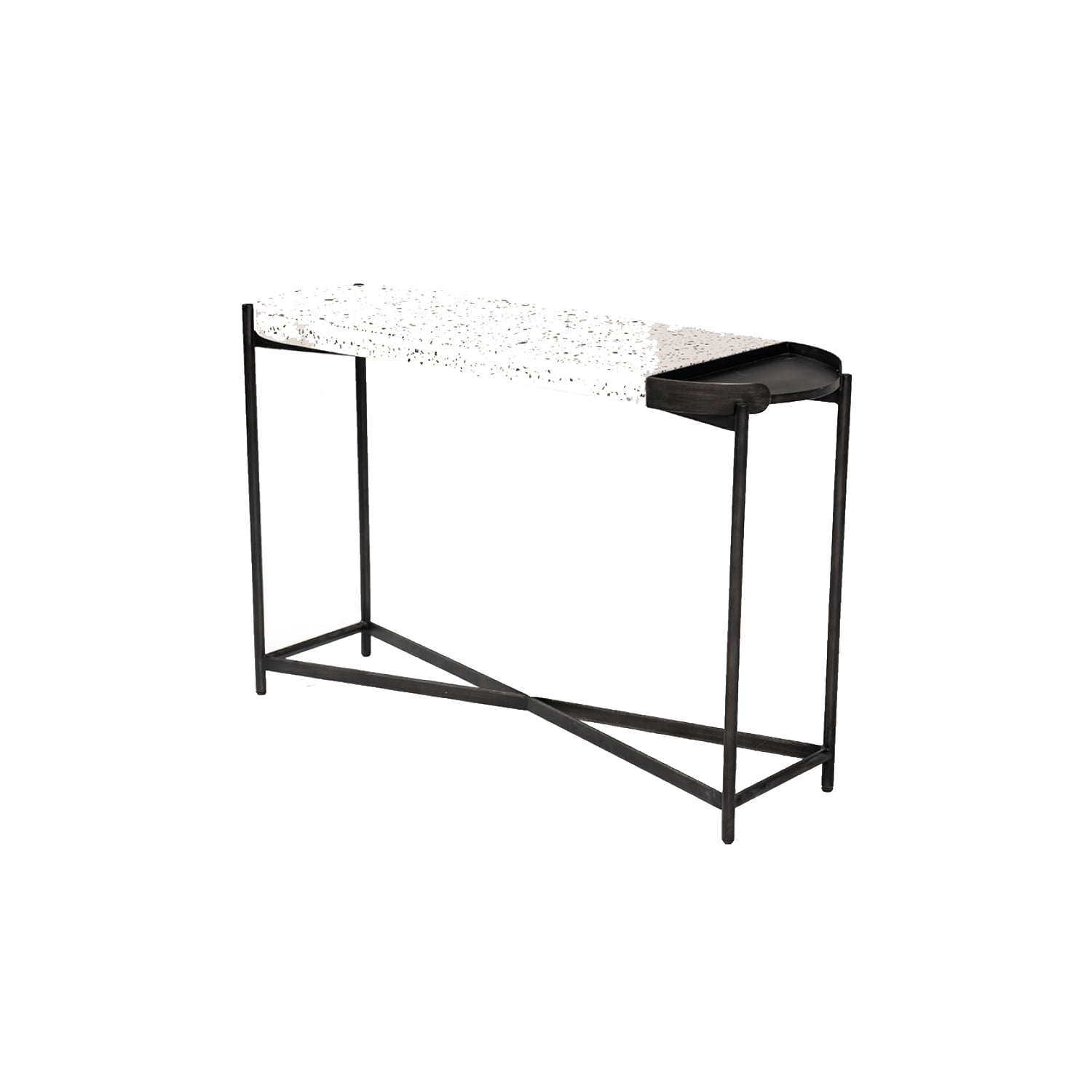 Benzara Terrazzo Concrete Top Console Table with Round Edges, White and ...
