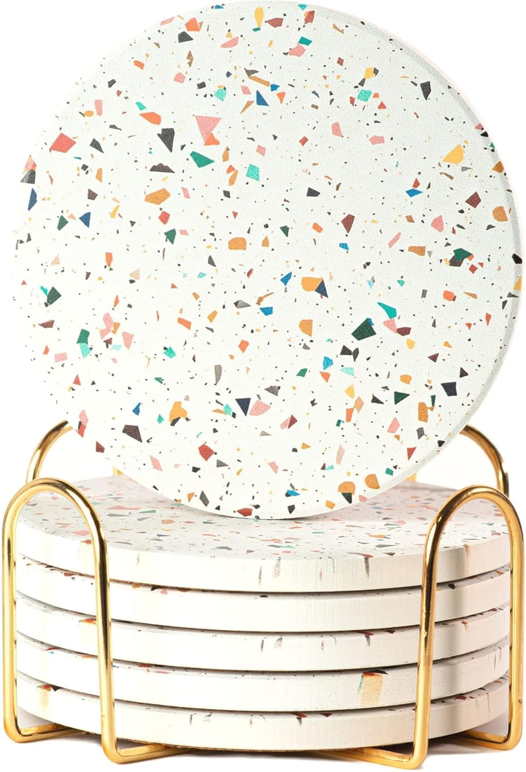 Terrazzo Drink Absorbent Coasters with Holder Set of 6, Ceramic Coaster ...