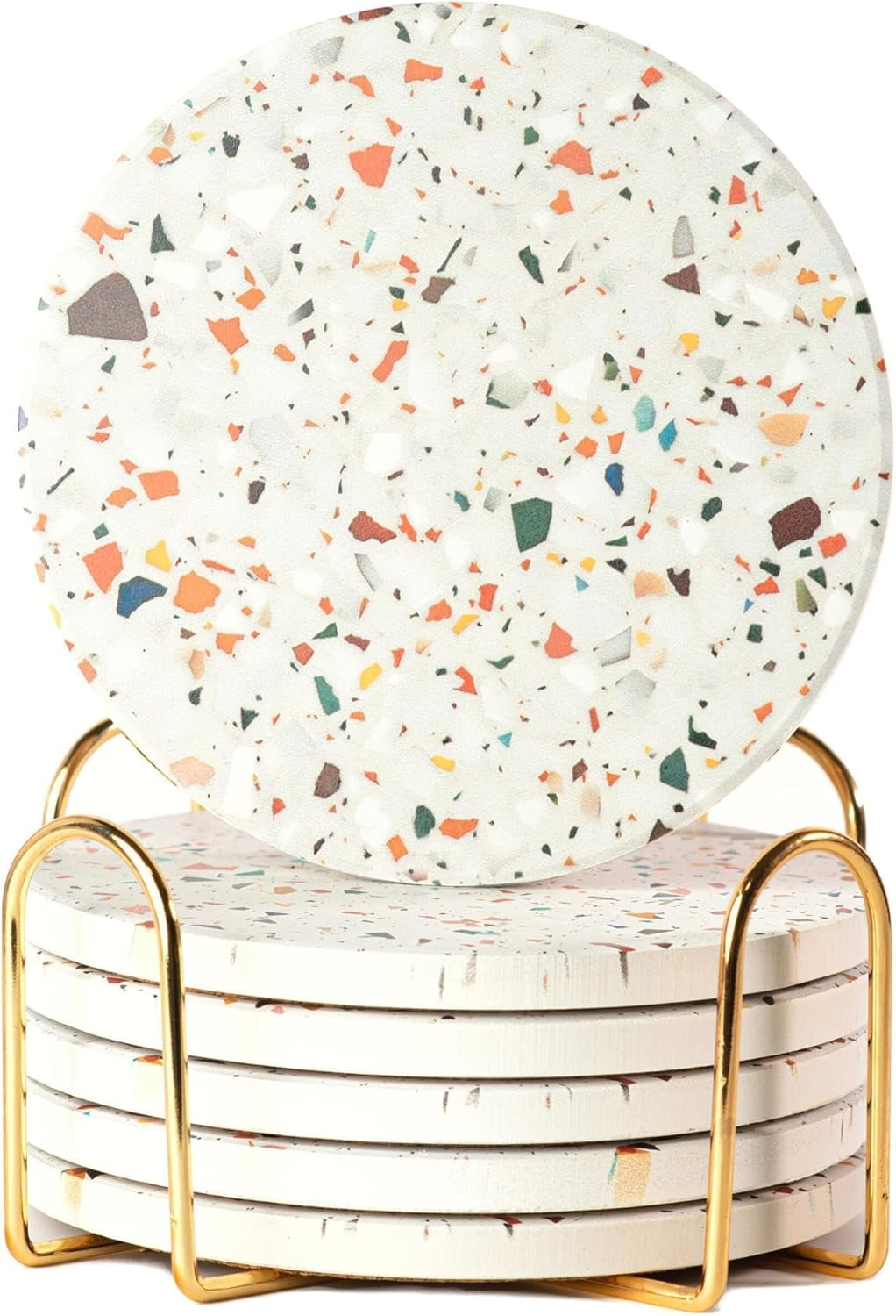 Terrazzo Drink Absorbent Coasters with Holder Set of 6, Ceramic Coaster ...