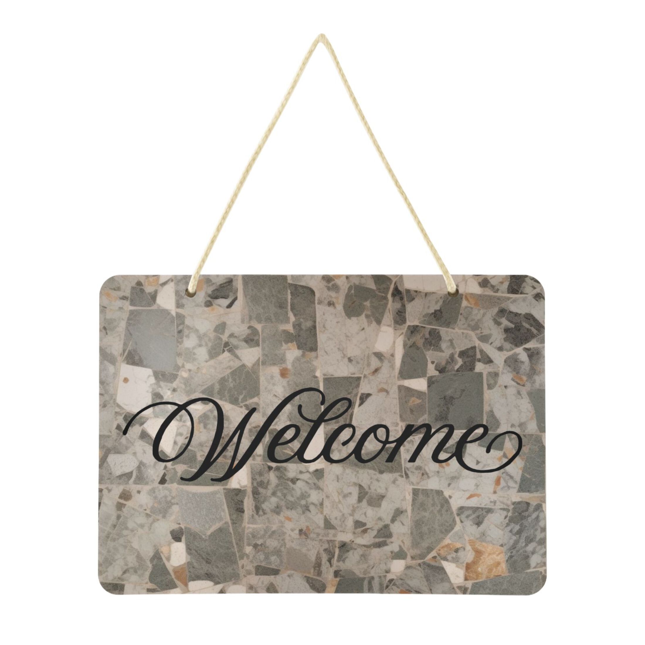 Terrazzo Floor Welcome Sign Front Door PVC 14x10 inch Hanger Hello Sign ...