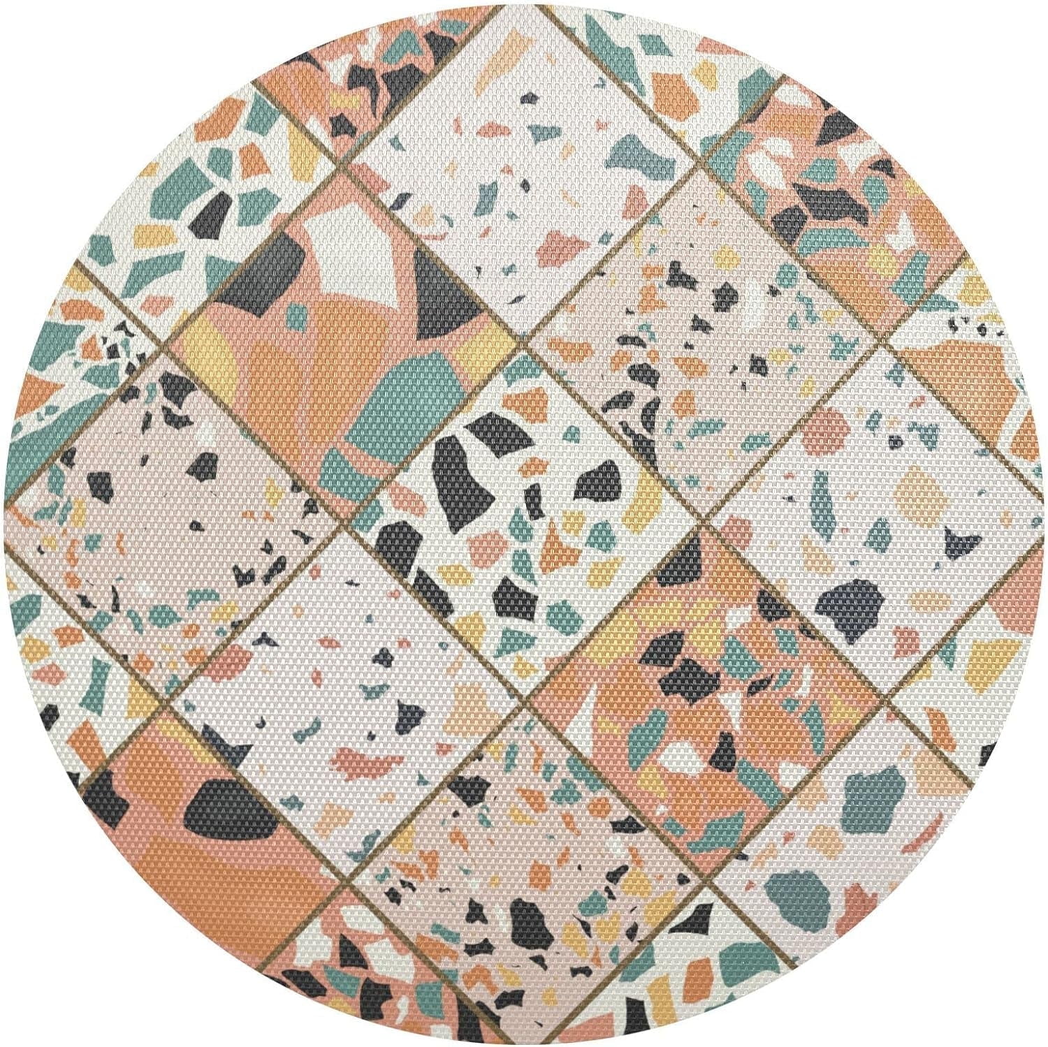 Terrazzo Granite Textured Round Placemat Set of 1, Non-Slip Heat ...