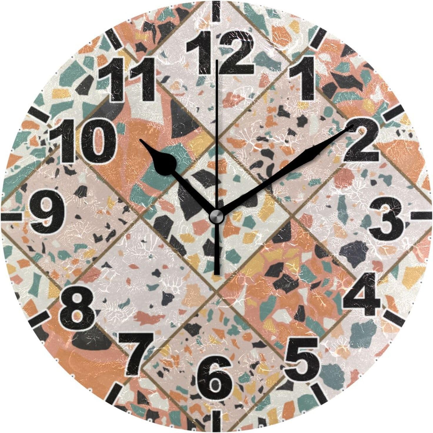 Terrazzo Granite Textured Round Wall Clock, Battery Operated Silent Non ...