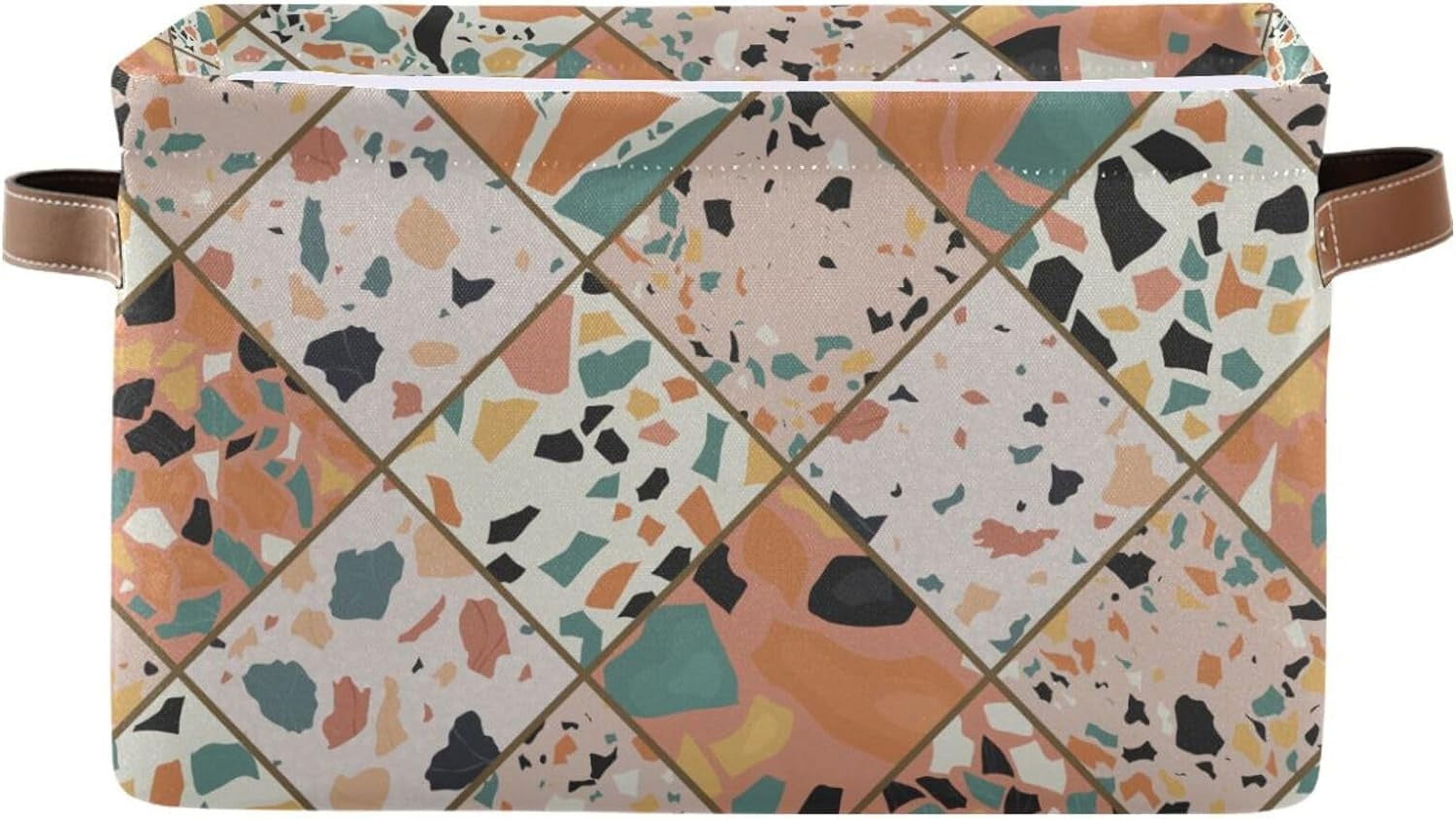 Terrazzo Granite Textured Storage Basket, Durable Canvas Organizer With ...