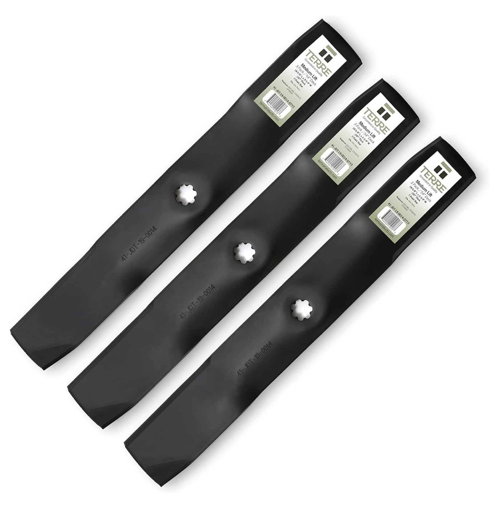 Terre Products, 3 Pack Medium Lift Lawn Mower Blades, 54 Inch Deck ...