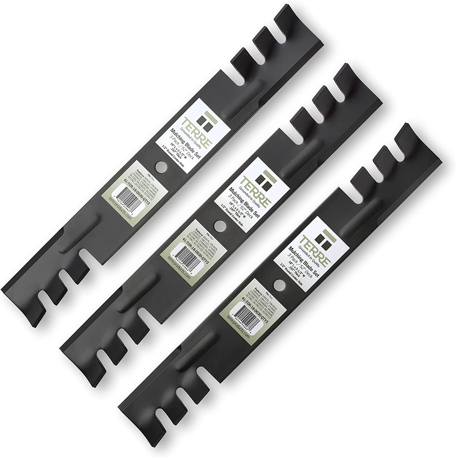 Terre Products, 3 Pack Toothed Mulching Lawn Mower Blades, 52 Inch Deck ...